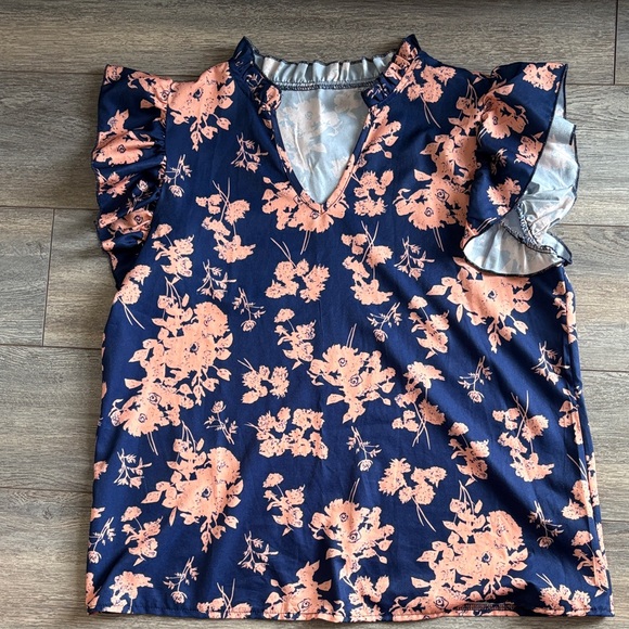 SHEIN | Tops | Shein Navy And Peach Floral Blouse | Poshmark